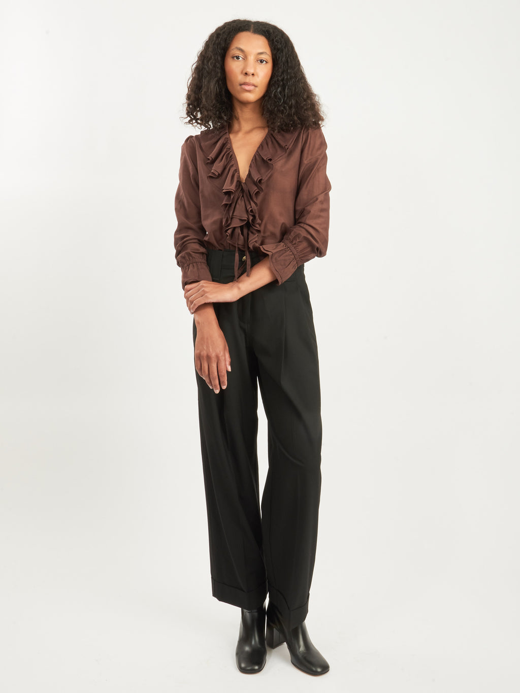 Bode - Brown Heartwood Flounce Blouse – Frances May