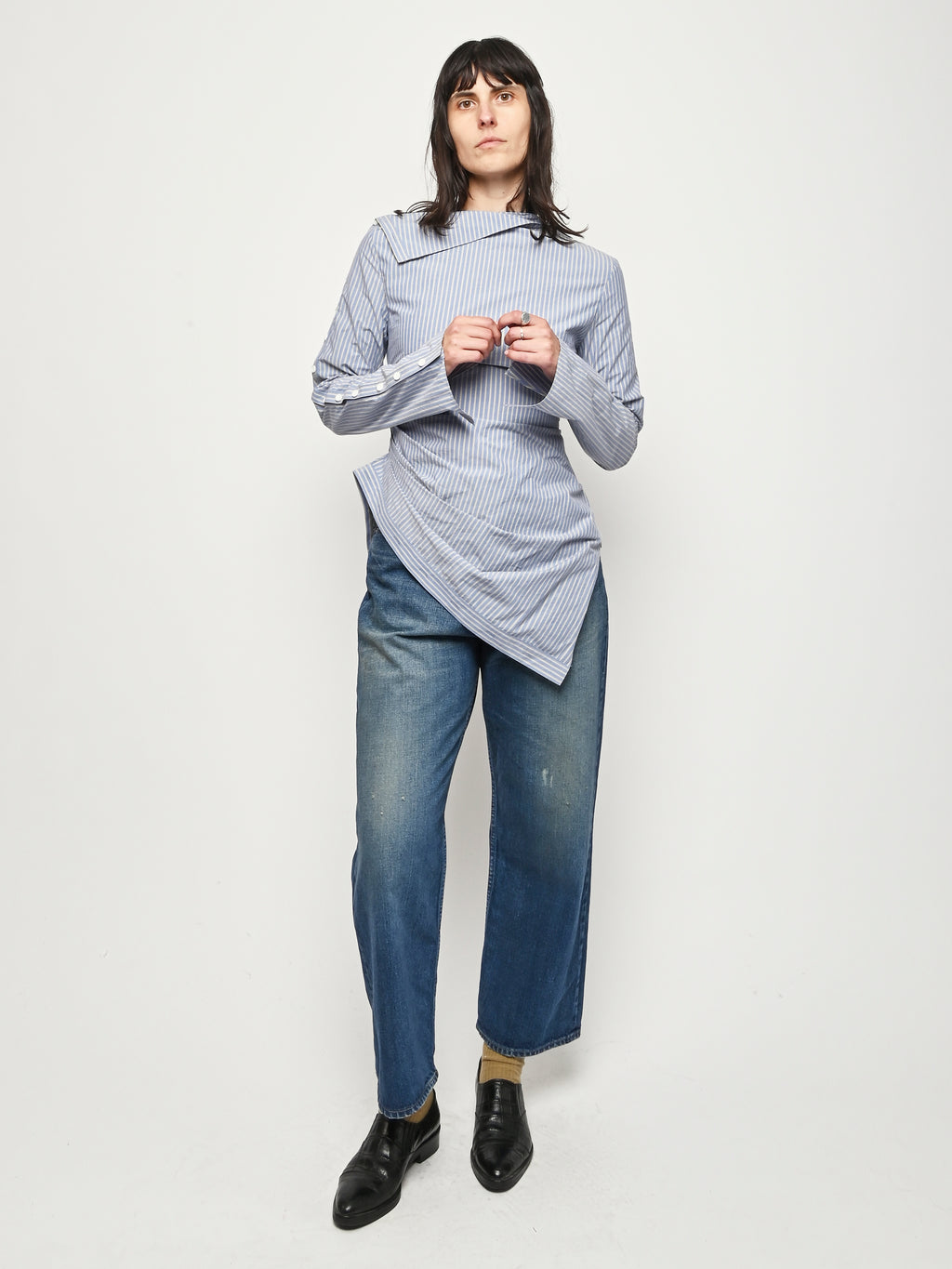 Jane Wade - Blue Stripe Button Sleeve Blouse – Frances May