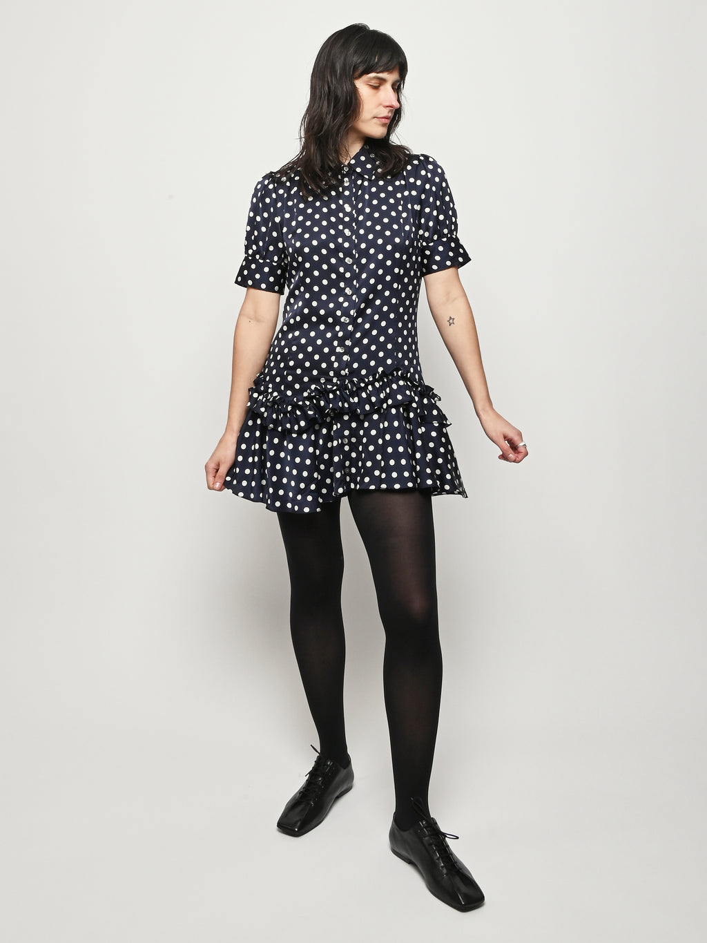 Sandy Liang - Navy Polka Dot Snood Dress – Frances May