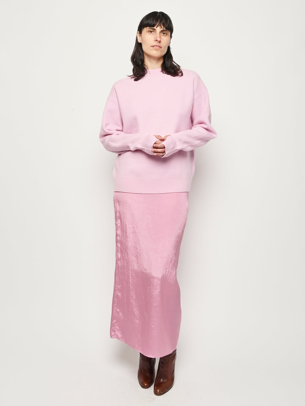 Tibi - Pink Boiled Wool Crewneck Easy Pullover – Frances May